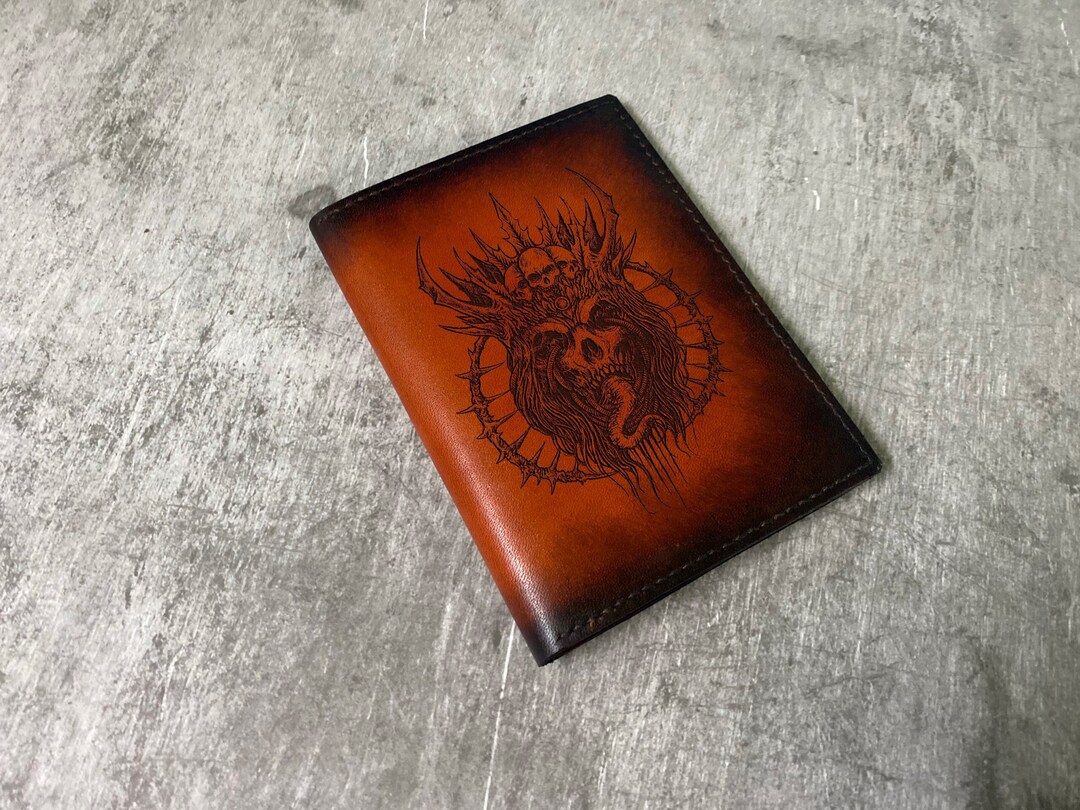 Horror Skull Leather Passport Wallet: Custom Engraved Travel Case - Etsy