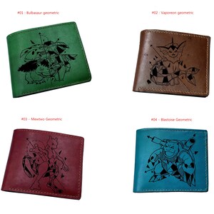 Mewtwo Geometric Art Leather Men's Wallet, Pokemon Leather Wallet ...