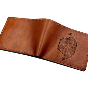 Lion Leather Men's Wallet, Custom Engrave Gift for Him, Geometrical ...