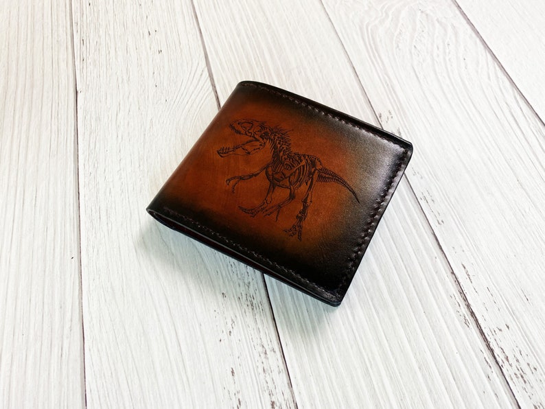 T-rex Skeleton Leather Wallet, Dinosaur Art Engraved - Etsy