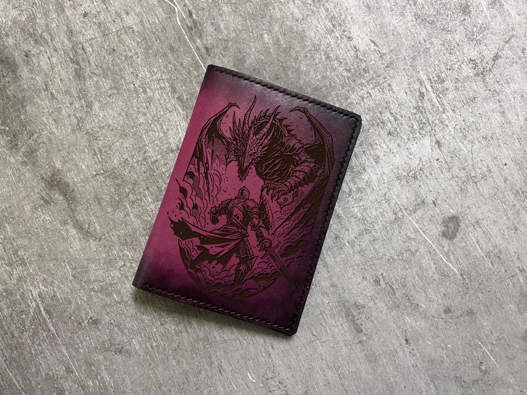 Dragon Fighting Leather Wallet, Custom Engrave Wallet, Dragon Warrior ...