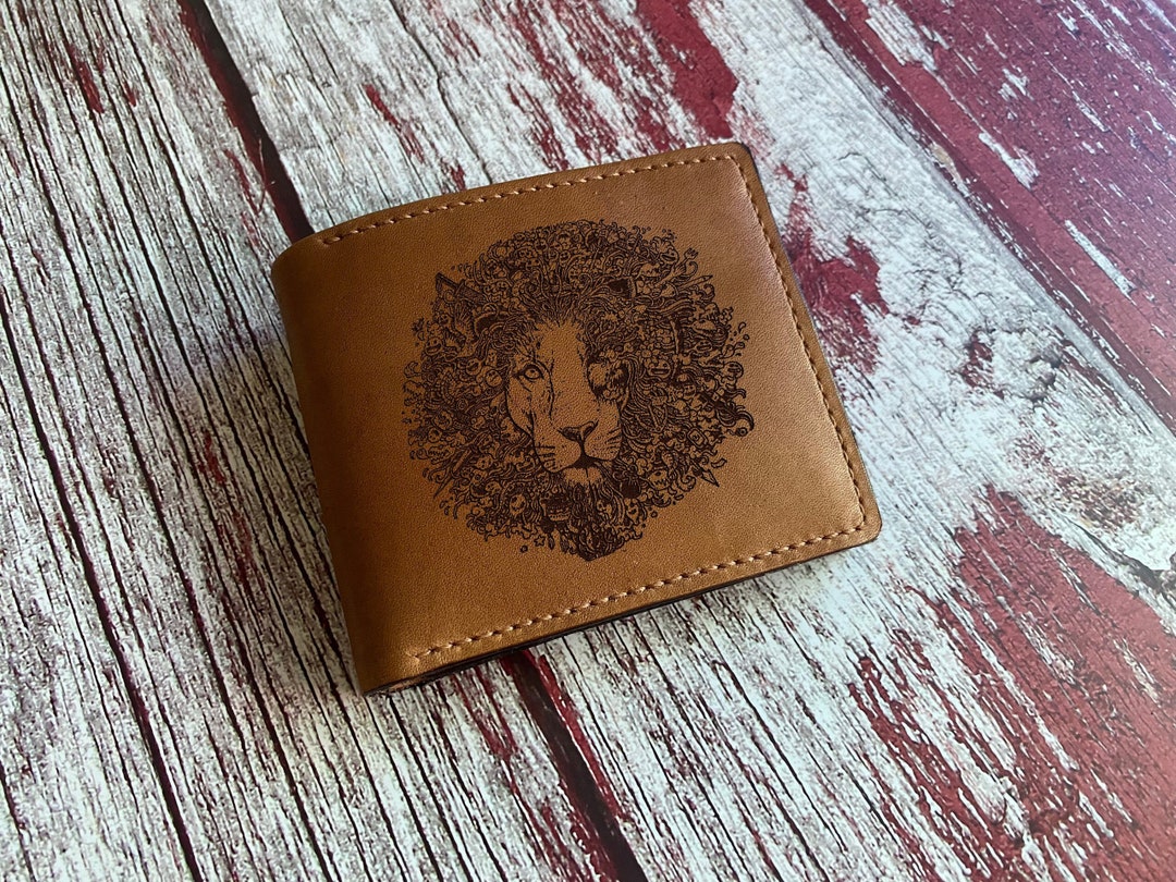 Lion Doodle Art Leather Men's Wallet, Lion Art Present for Him ...