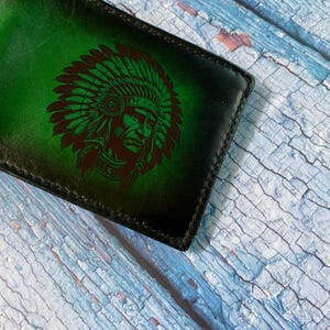 Native Indian Chief Drawing Leather Wallet, Tribal Style Wallet ...