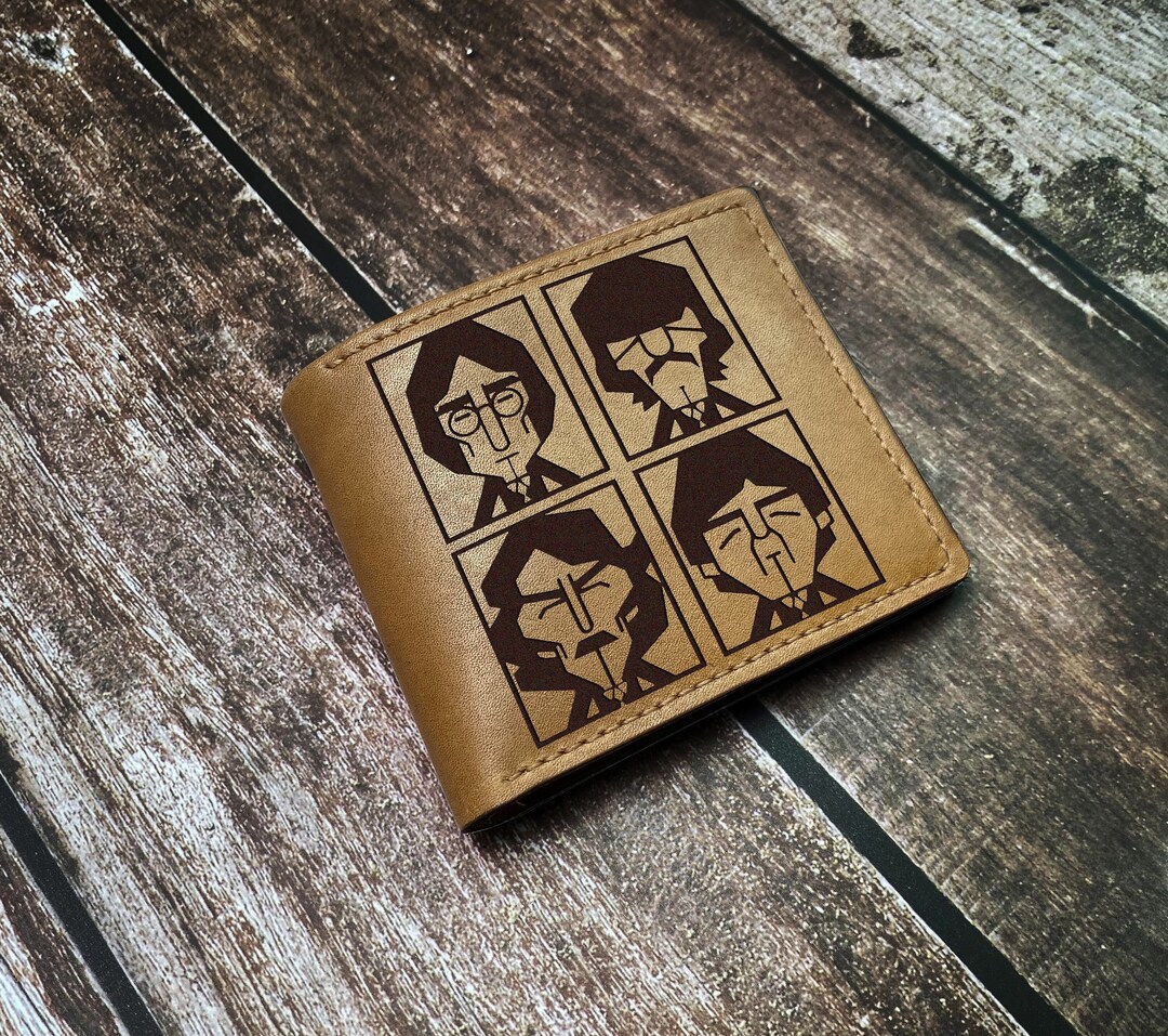 The Beatles Engrave Leather Men's Wallet, Rock Star Classic Inspired ...