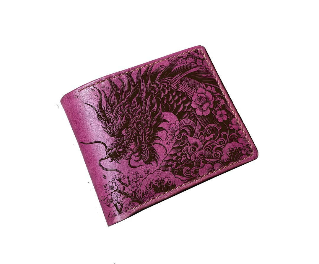 Oriental Dragon Design Leather Men's Wallet, Japanese Dragon Wallet ...