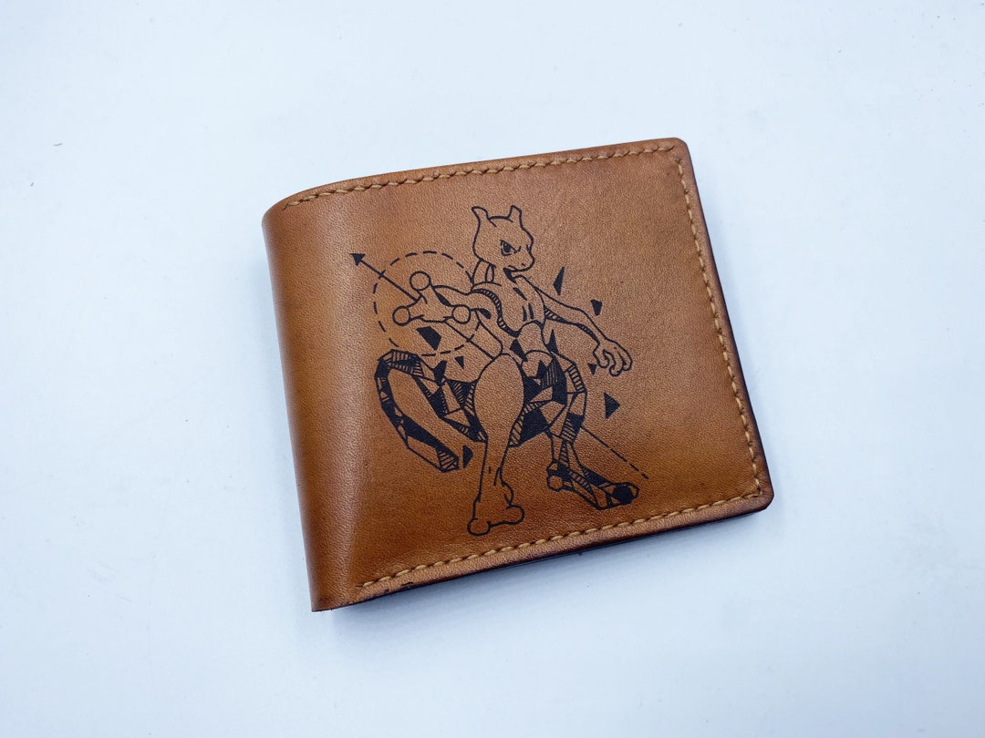 Mewtwo Geometric Art Leather Men's Wallet, Pokemon Leather Wallet ...