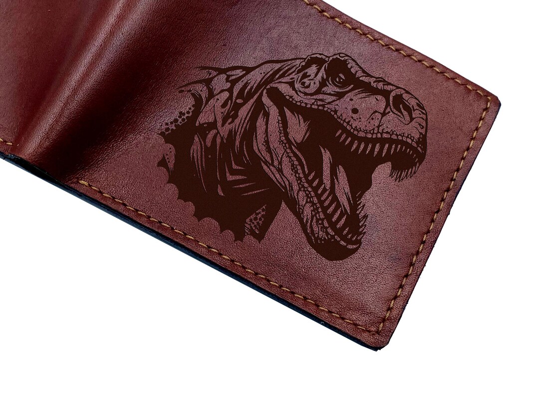 Dinosaur Engraving Leather Bifold Wallet, Customized T-rex Wallet ...