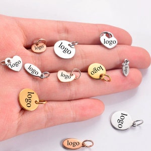 50 Custom Stainless Steel Charm, Gold Silver Personalized Charm, Logo ...