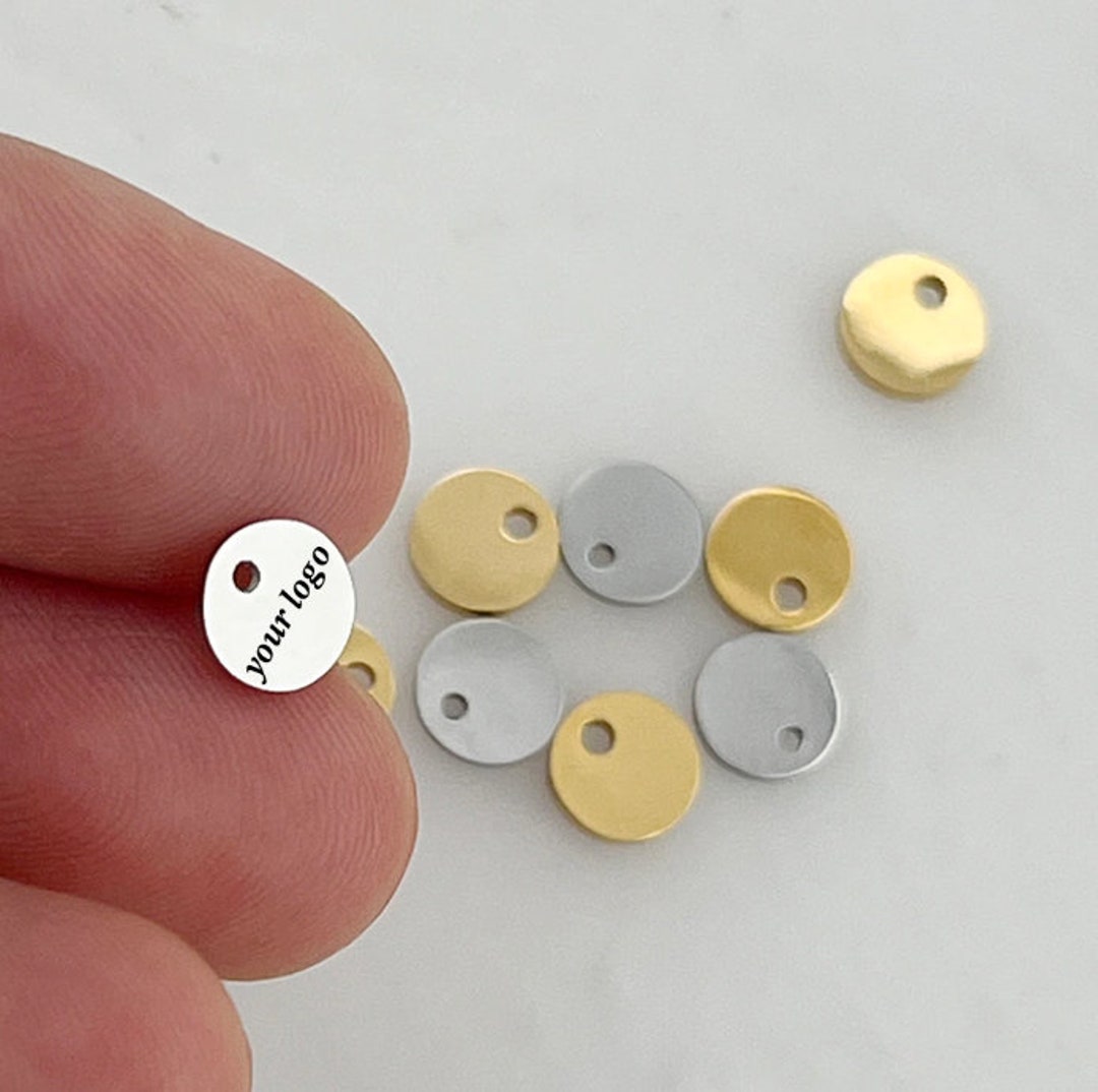 50 Custom Stainless Steel Charm, Round Gold Silver Personalized Charm ...