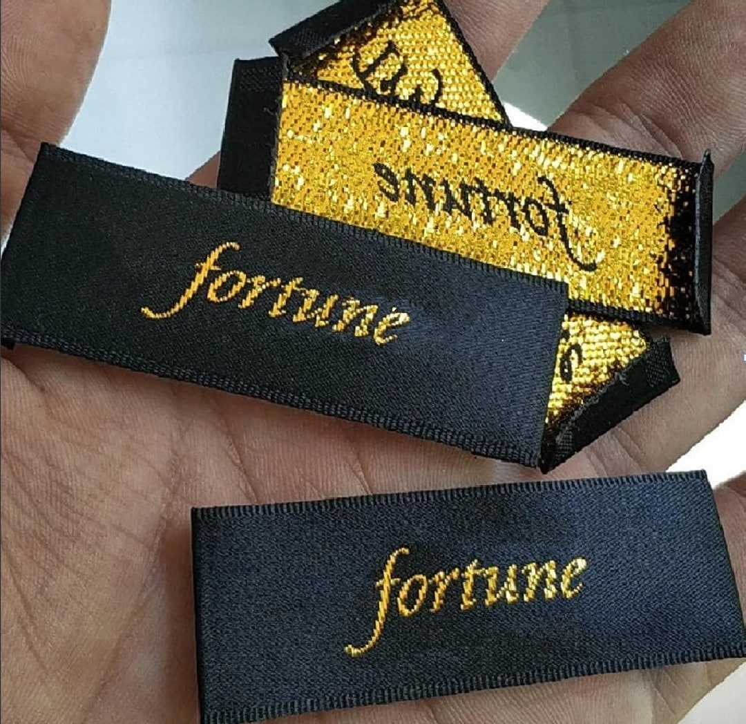 1000 Custom Clothing Labels Black Satin Gold Fabric Sew in Sew on ...