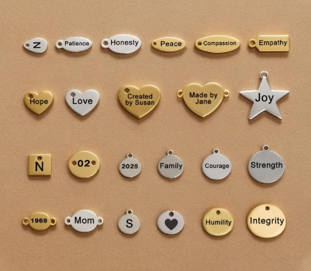100 Custom Stainless Steel Charm, Gold Silver Personalized Charm, Logo ...