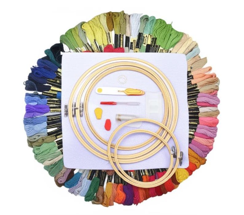 100 Pcs Embroidery Kit for Beginners - Embroidery Thread Set - Full ...