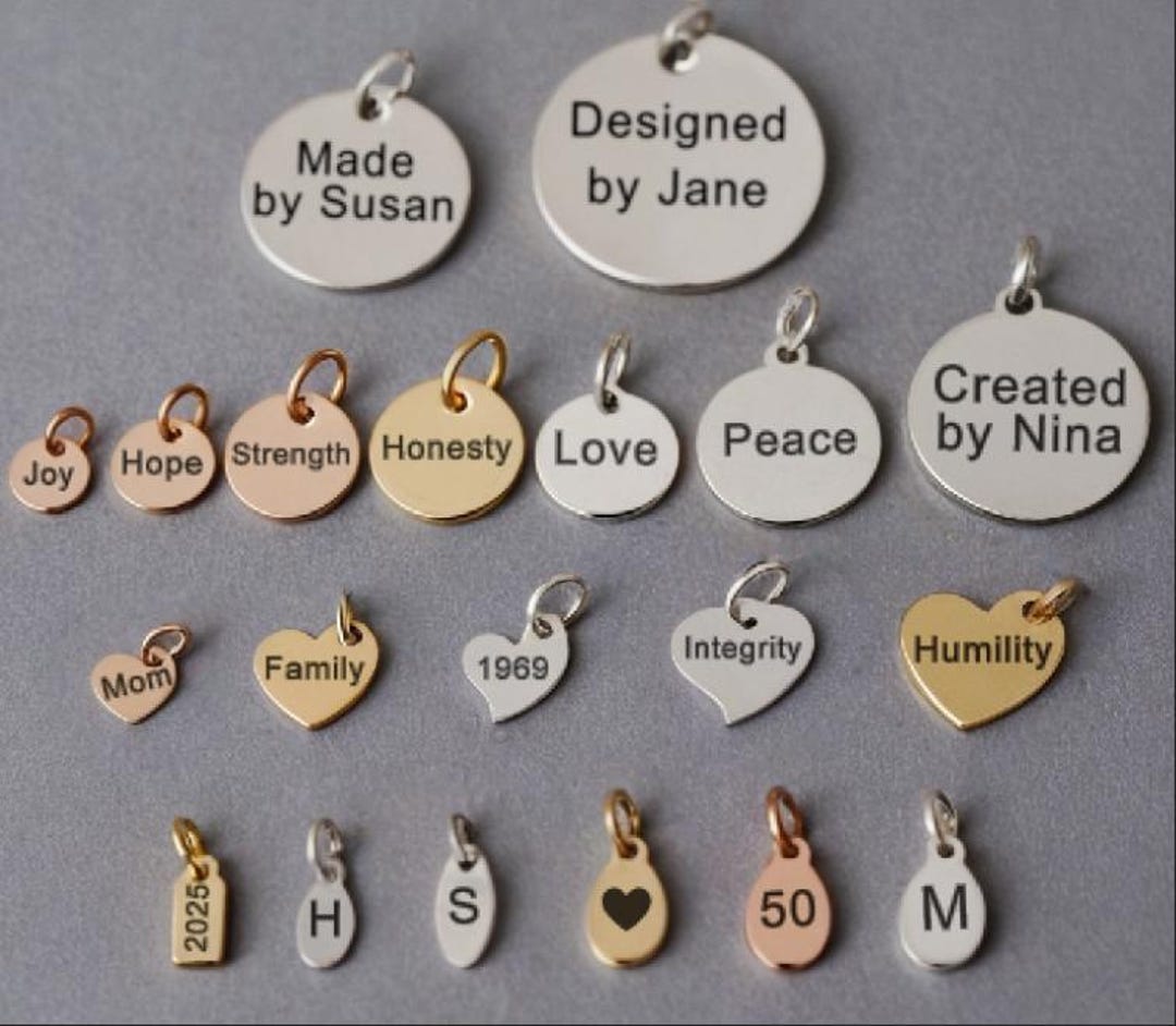 50 Custom Stainless Steel Charm, Gold Silver Personalized Charm, Logo ...