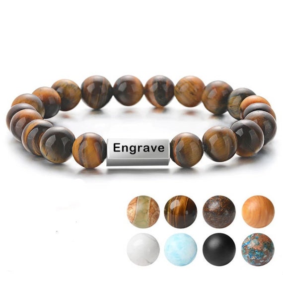 Custom Beaded Bracelet for Men Women Personalized Engraved - Etsy