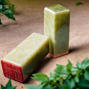 Custom Square Japanese Hanko Chop - Green Jade Japanese Name Stamp ...