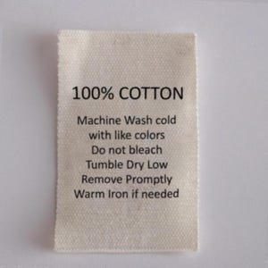 1000 Custom Clothing Labels - Cotton Washing Instructions Fabric Sew in ...