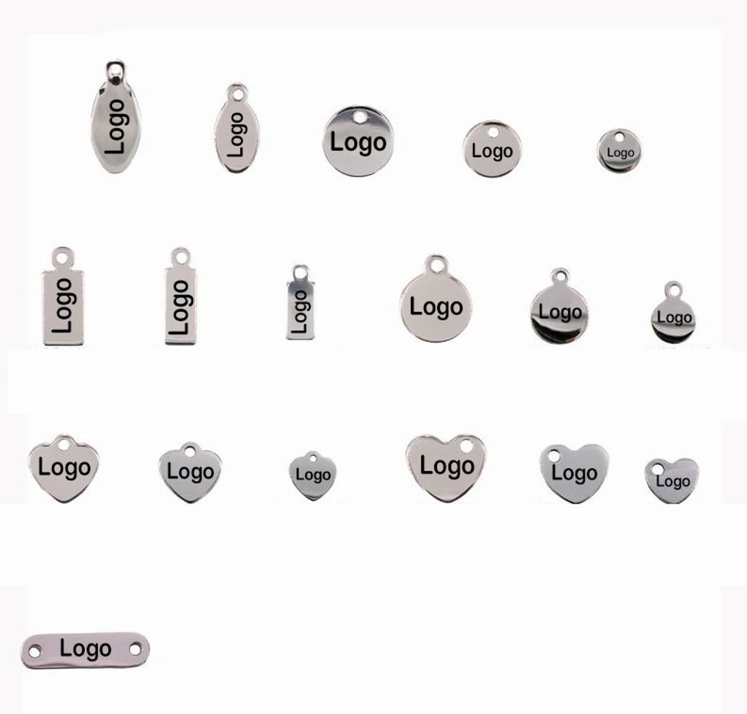 50 Custom Stainless Steel Charm, Silver Personalized Charm, Logo Charm ...