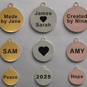 50 Custom Charm, Stainless Steel, Personalized Pendant, Logo Round ...
