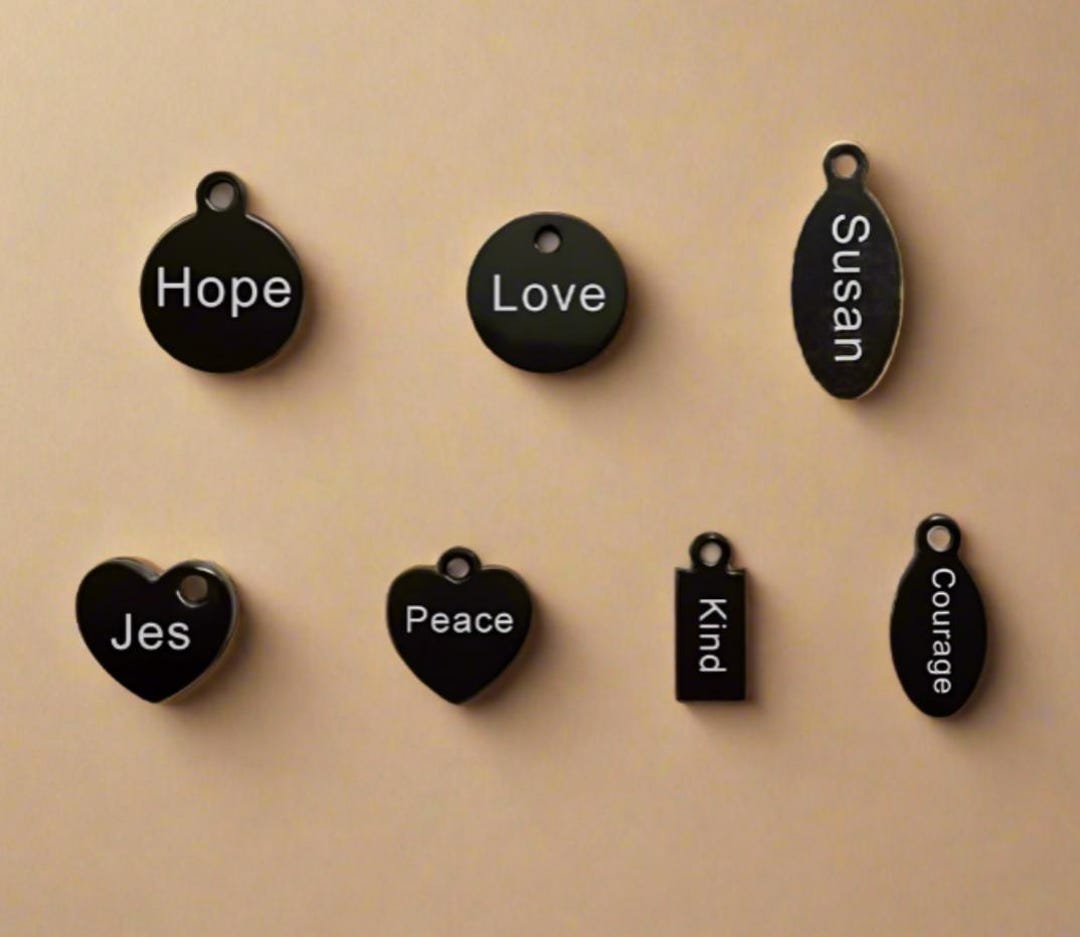 50 Custom Stainless Steel Charm, Black Personalized Charm, Logo Charm ...