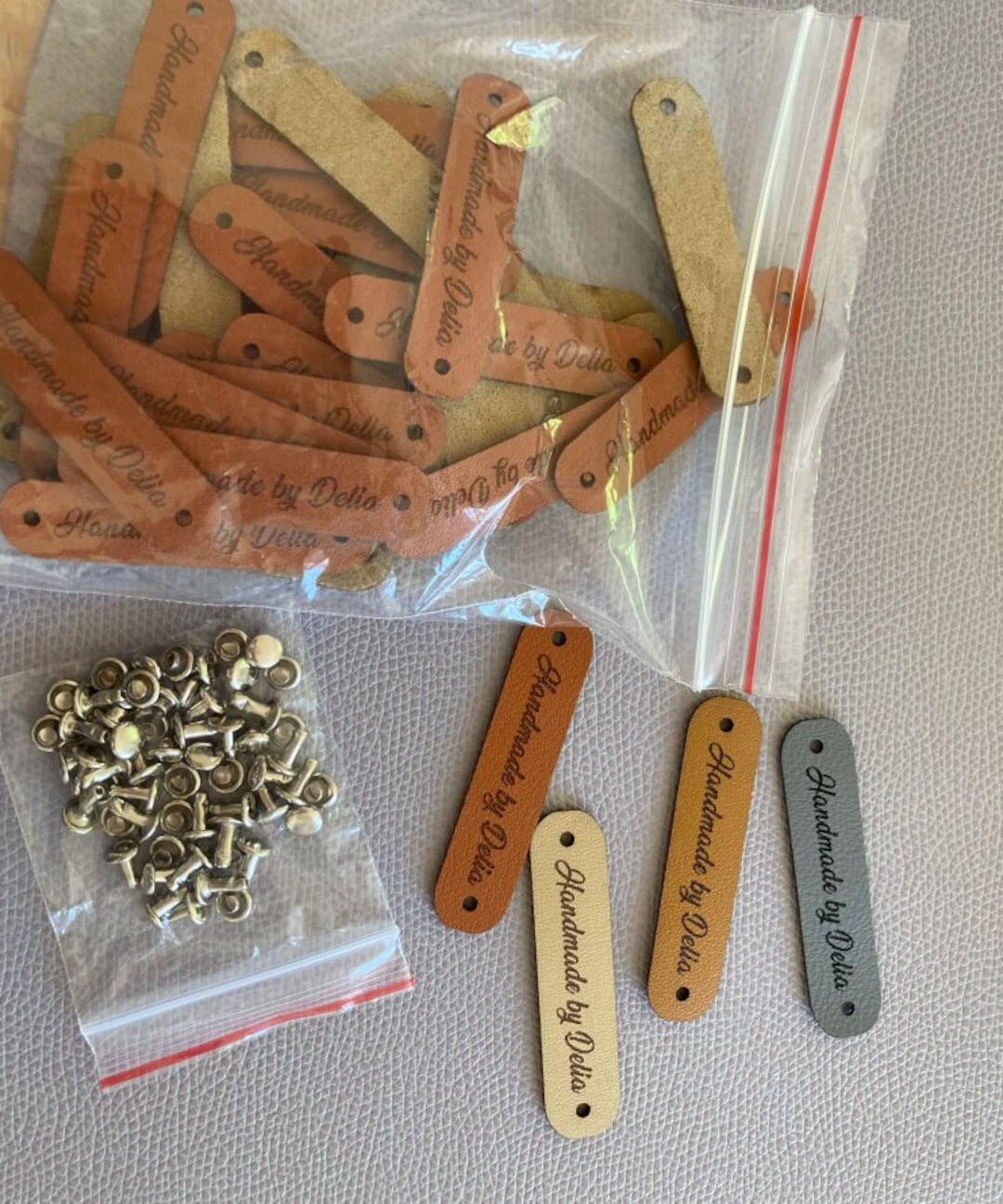 30 Custom Labels With Rivet, Knitting Beanie Tags, Personalized Leather ...