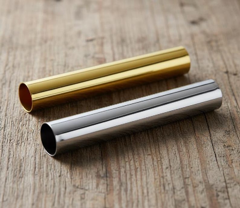 100 Metal Tube Spacer Beads 30 Mm - Gold Silver Round Tube - Straight ...
