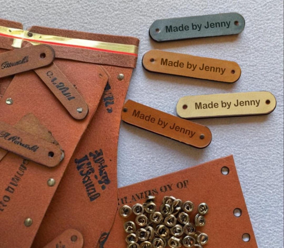 30 Custom Labels With Rivet, Knitting Beanie Tags, Personalized Leather ...