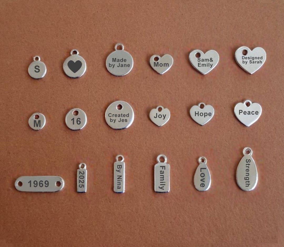 50 Custom Stainless Steel Charm, Silver Personalized Charm, Logo Charm ...
