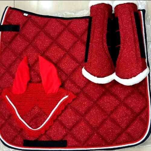 Red Saddle Pad Fly Veil Brushing Boots and Bell Boots - Etsy
