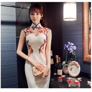 Traditional Chinese Cheongsam Wedding sexy Open Back Gown sleeveless ...
