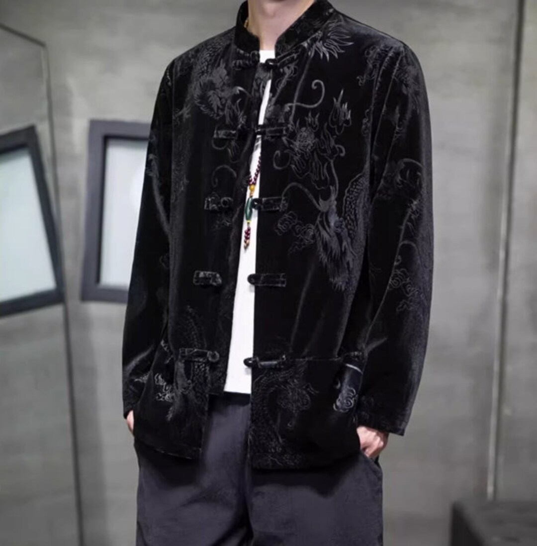 Traditional Black Chinese Jacket Minimalist Jacket Velvet Tai Chi ...