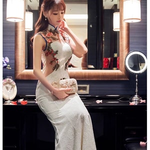 Traditional Chinese Cheongsam Wedding sexy Open Back Gown sleeveless ...