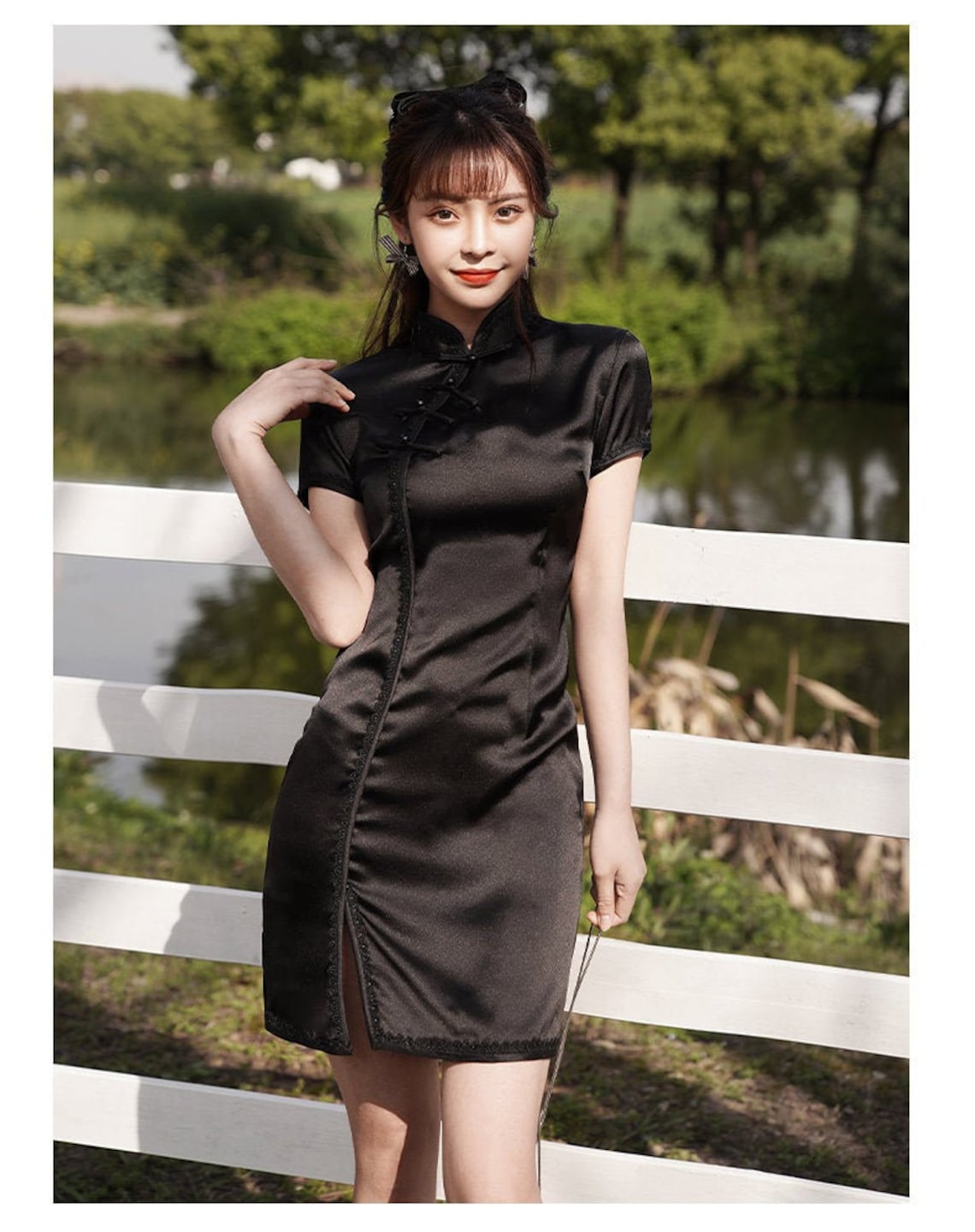 Chinese Short Dress modern Cheongsam Dress black Skirt - Etsy