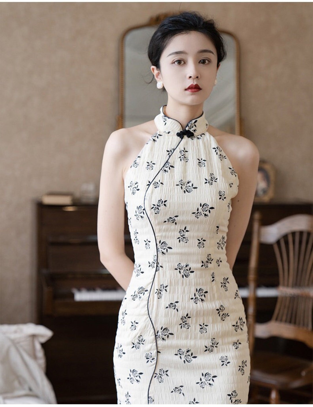 Modern Chinese Cheongsam Dress Embroidered Qipao White Etsy