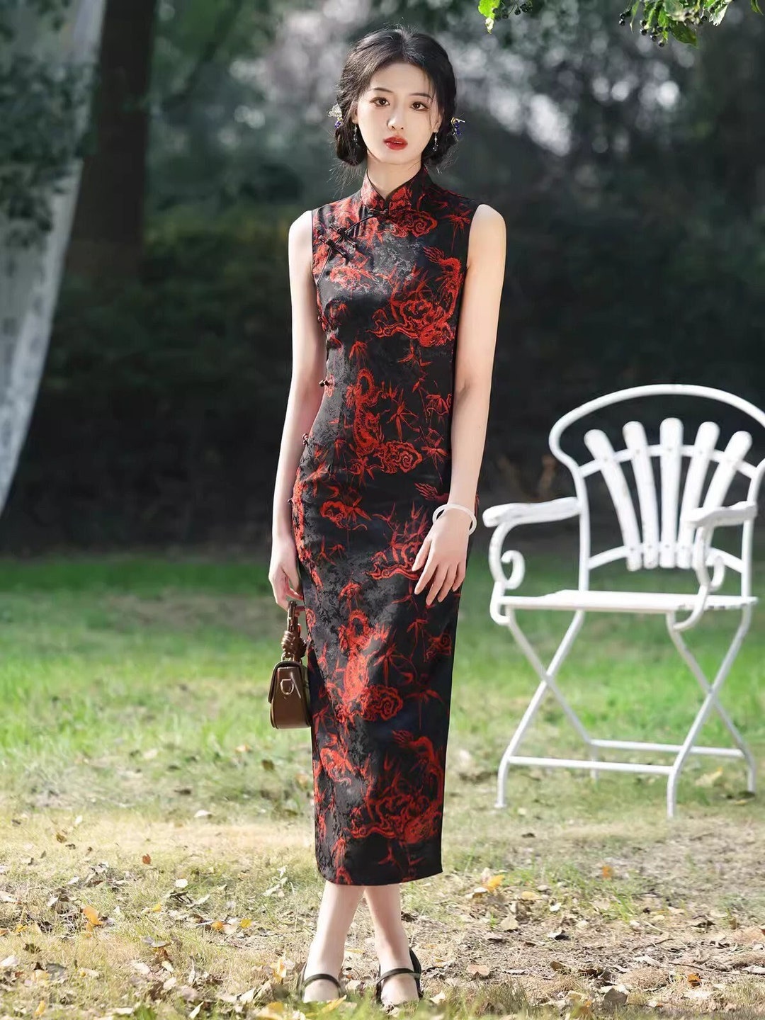 Traditional Chinese Cheongsam Dress black Modern Qipao tea Ceremony ...