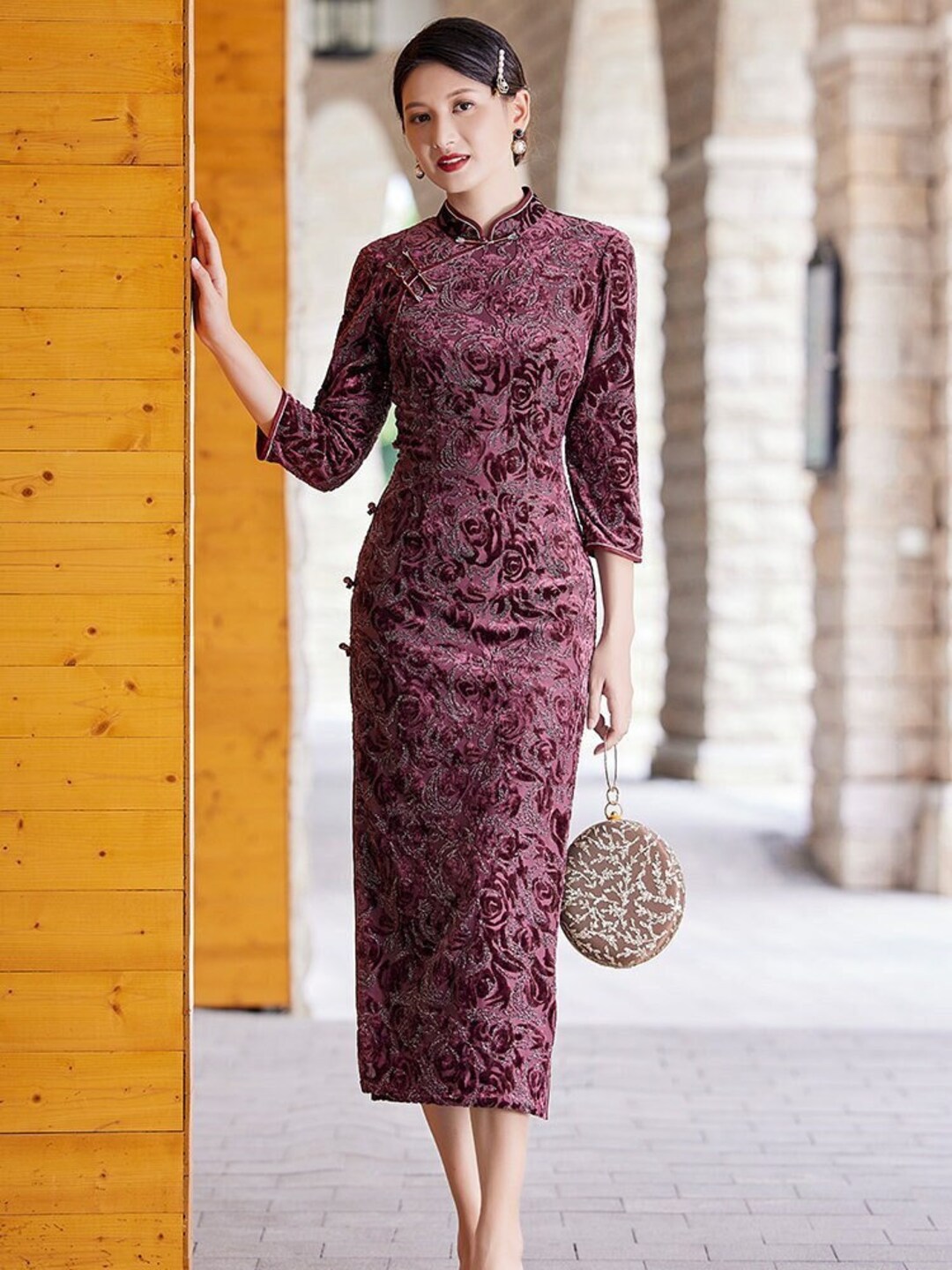 Purple Cheongsam Dress traditional Chinese Dress velvet - Etsy