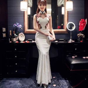 Traditional Chinese Cheongsam Wedding sexy Open Back Gown sleeveless ...