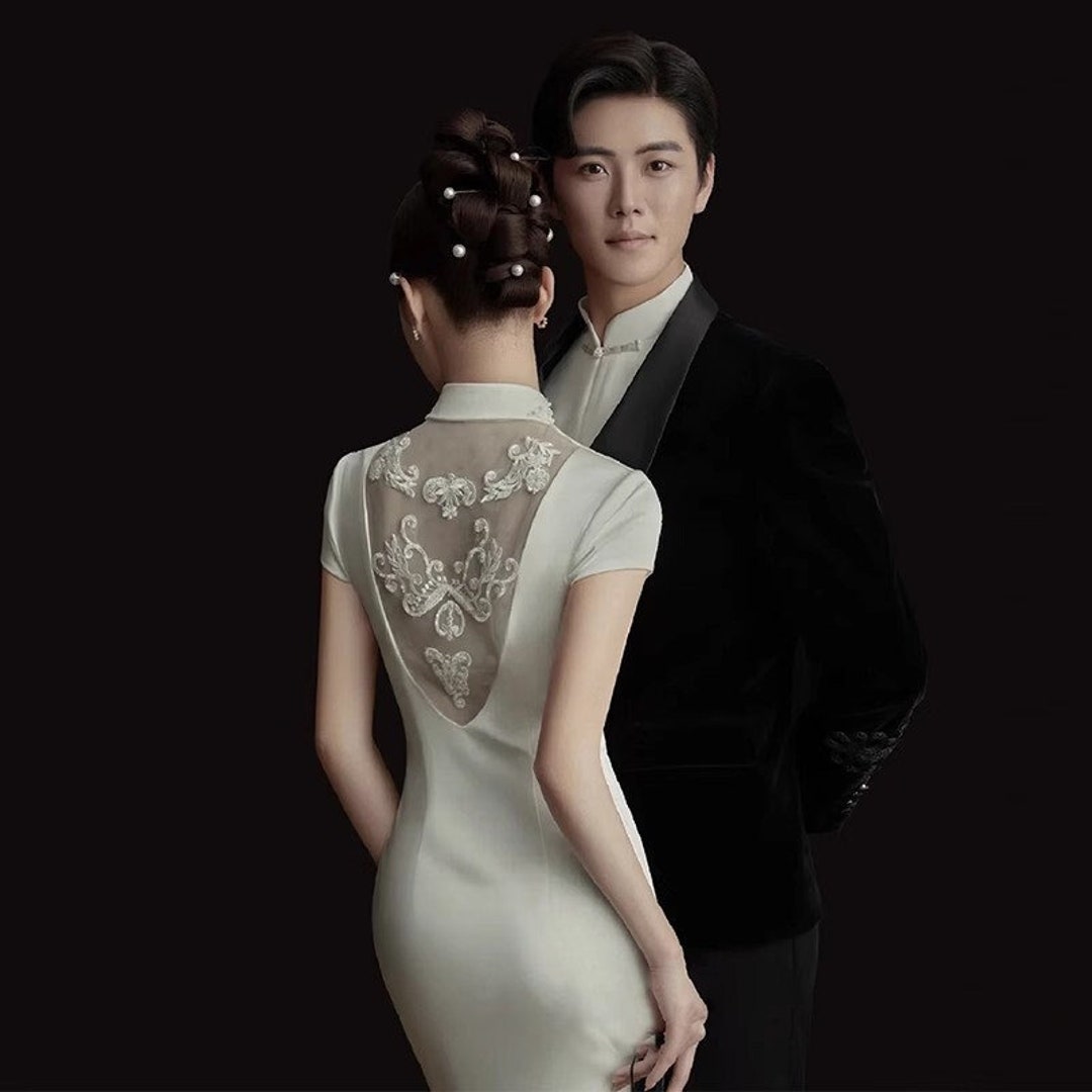 Traditional Chinese Cheongsam Wedding white Wedding Qipao lace Open ...