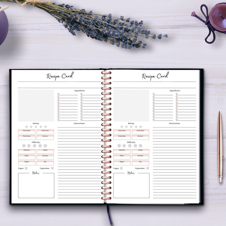Recipe Card, Recipe Book Template, Cookbook Printable, Digital Cookbook ...