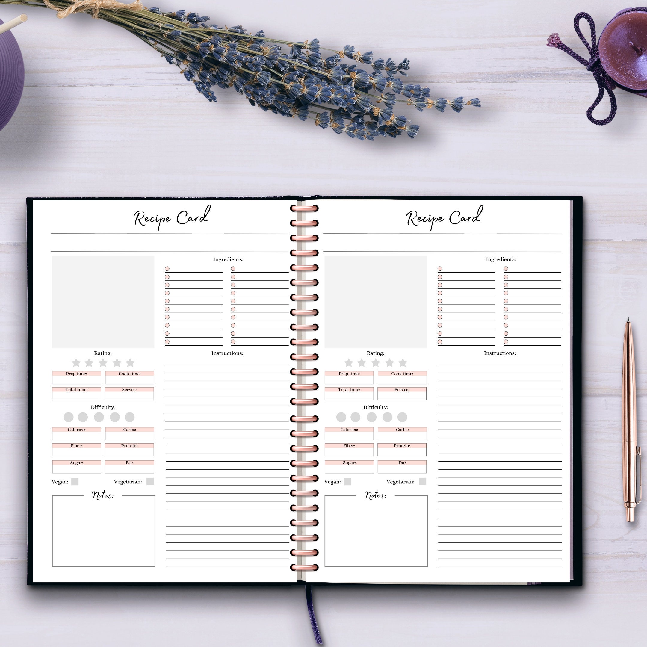 Recipe Card, Recipe Book Template, Cookbook Printable, Digital Cookbook ...