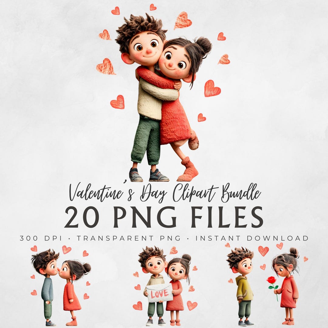 Valentine Kids Clipart Set – Love Illustrations, Whimsical PNG Files ...