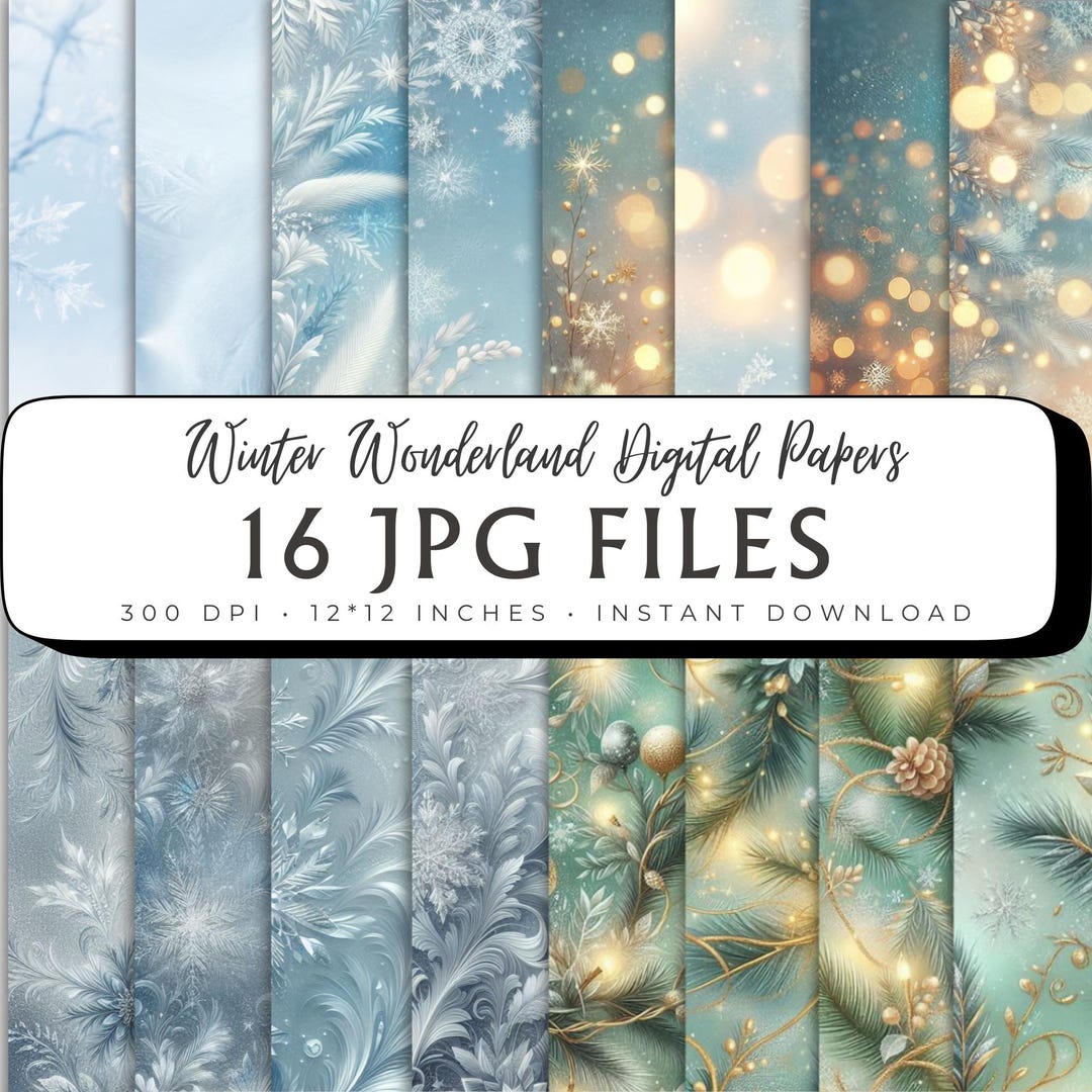Winter Wonderland Digital Paper Pack • Ice Blue & Christmas Pine (16 ...