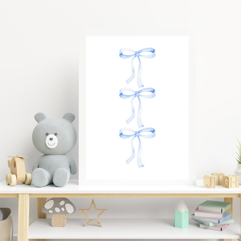 Watercolor Blue Bow Trio Art Print Instant Download Grand - Etsy