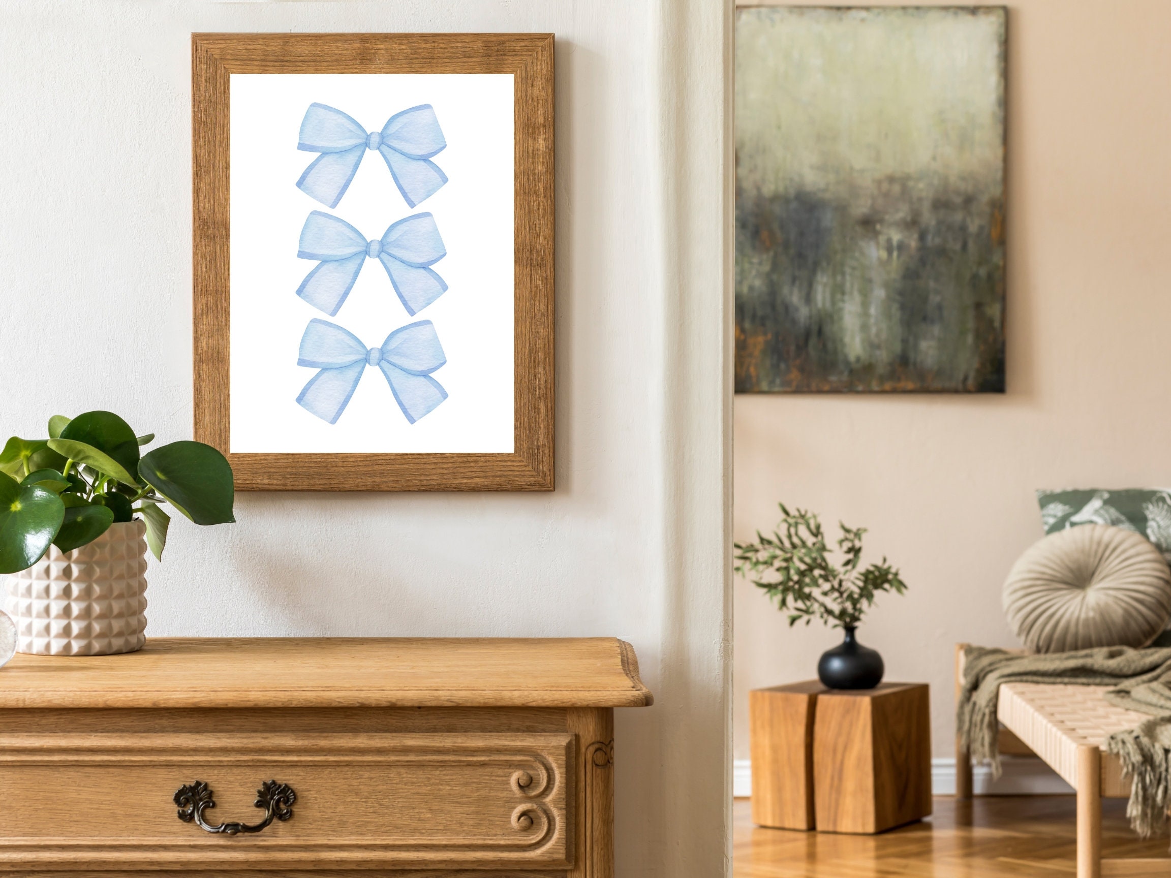 Watercolor Blue Bow Trio Art Print Instant Download Grand - Etsy