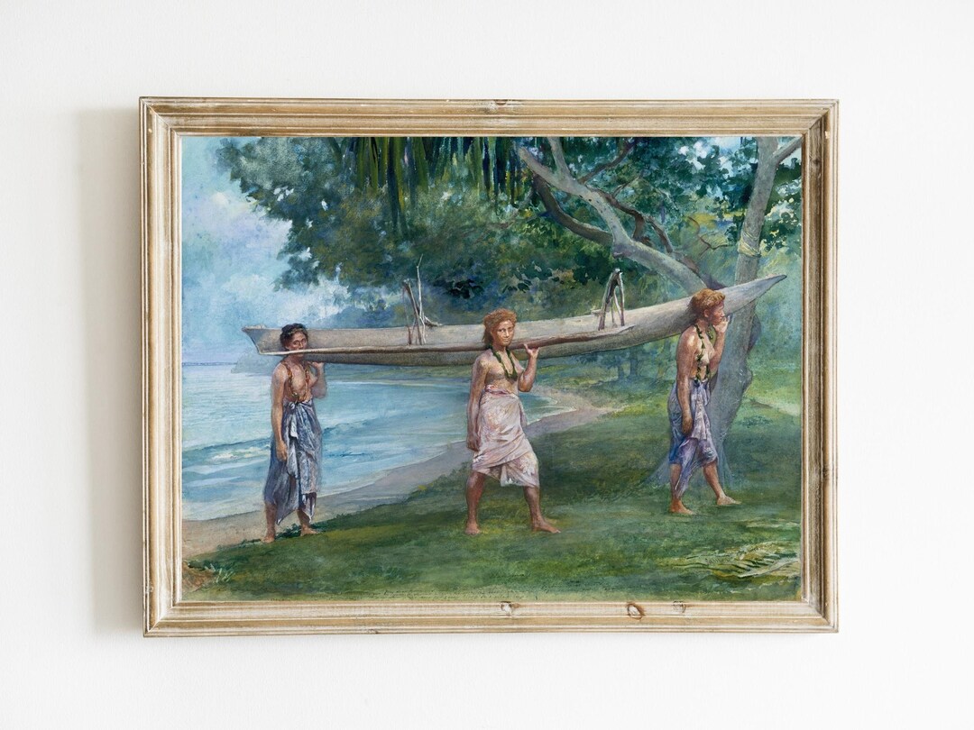 Girls Carrying a Canoe, Vaiala in Samoa by John La Farge Printable ...
