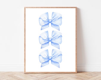 Watercolor Blue Bow Trio Art Print Instant Download Grand Millennial ...