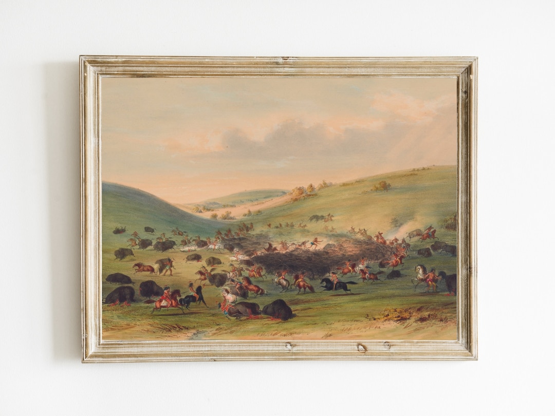 Buffalo Hunt, Surround by George Catlin, American Bison, Western ...