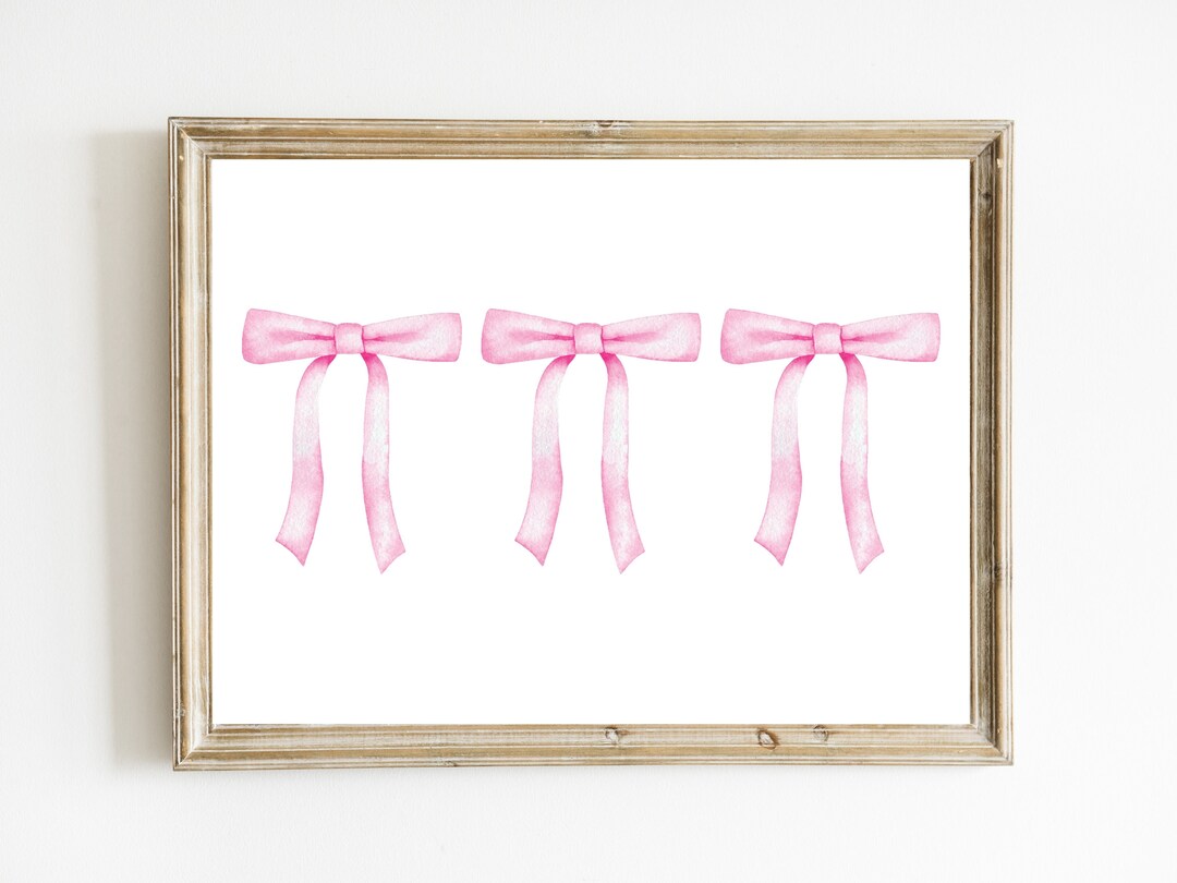 Soft Pink Watercolor Bow Trio Art Printable | Grand Millennial Art ...