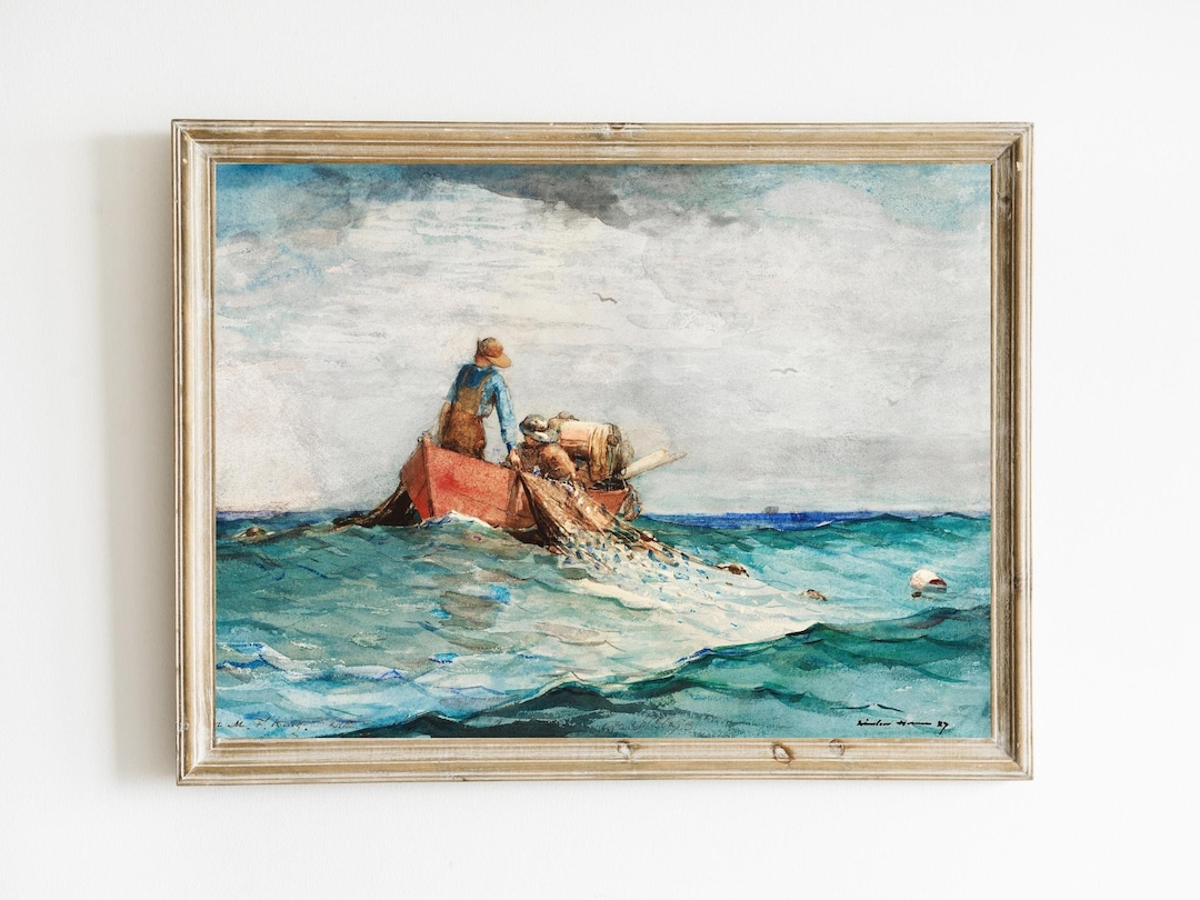 Winslow Homer - Hauling in the Nets Printable | Vintage Watercolor ...