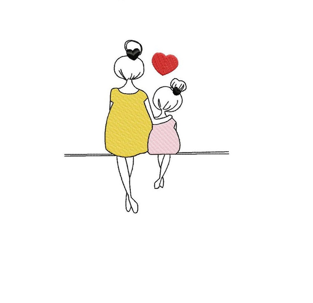 Mom and Daughter Embroidery Design Mothers Day Embroidery Design - 5 ...