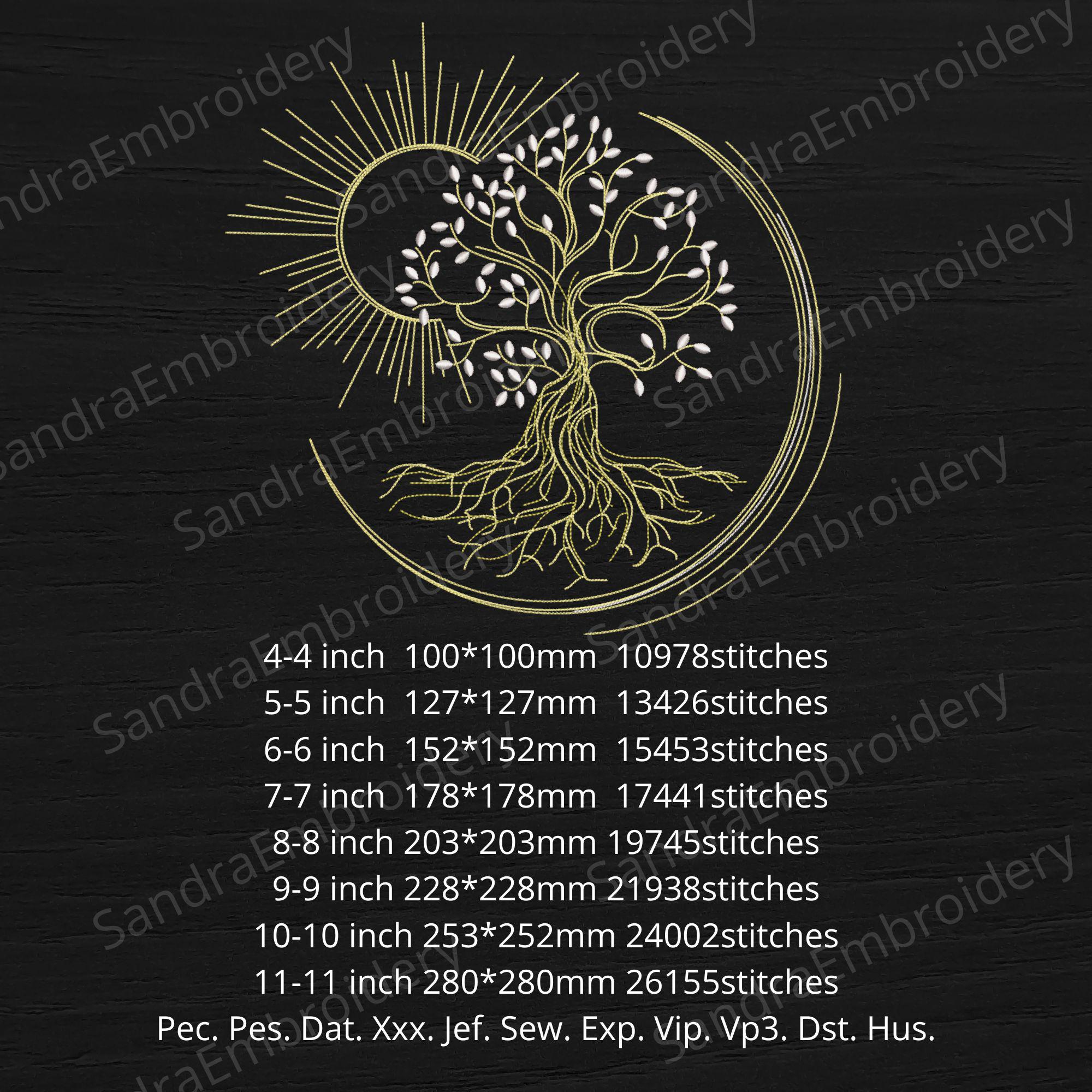Magic Tree of Life Embroidery Design – Sun and Moon Boho Machine ...